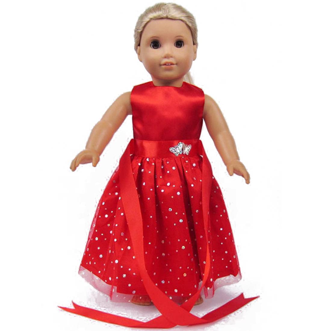 18 inch Girl Doll Clothes and Accessories - Beautiful Red Dress with Dots Outfit for 18 Inch Dolls