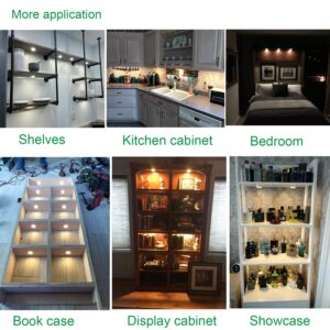 AIBOO Linkable Under Cabinet LED Lighting 12V Slim Aluminum Dimmable Puck Lights with RF Remote Control & UL Listed Plug for Display Bookshelf Lighting(8 Lights, Daylight White)