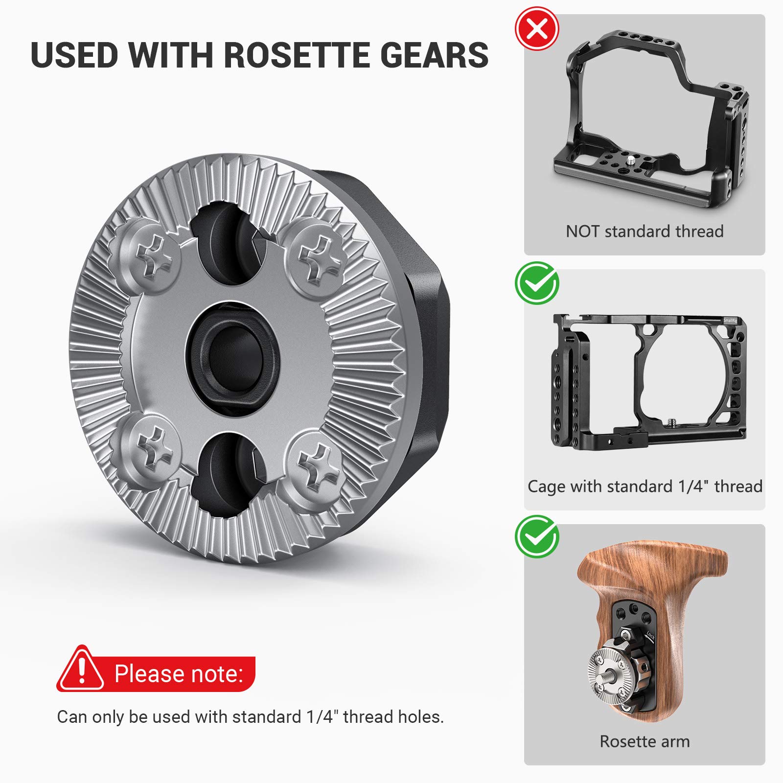 SMALLRIG Standard Rosette Bolt-On Mount (M6 Thread, 31.8 Diameter) for Camera Cage and Accessories - 1939