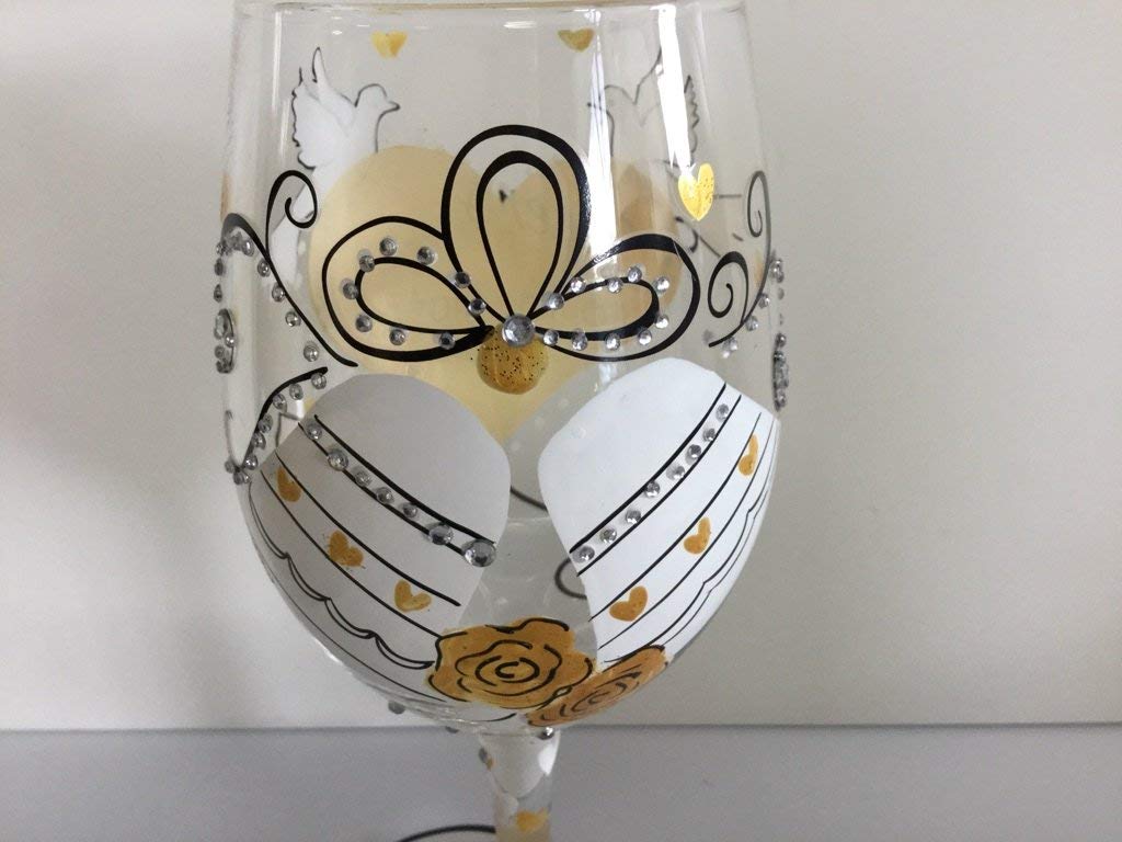 Enesco Designs by Lolita “Happy Couple” Hand-Painted Artisan Wine Glass, 15 oz, Multicolor