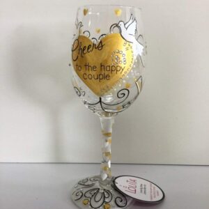 Enesco Designs by Lolita “Happy Couple” Hand-Painted Artisan Wine Glass, 15 oz, Multicolor