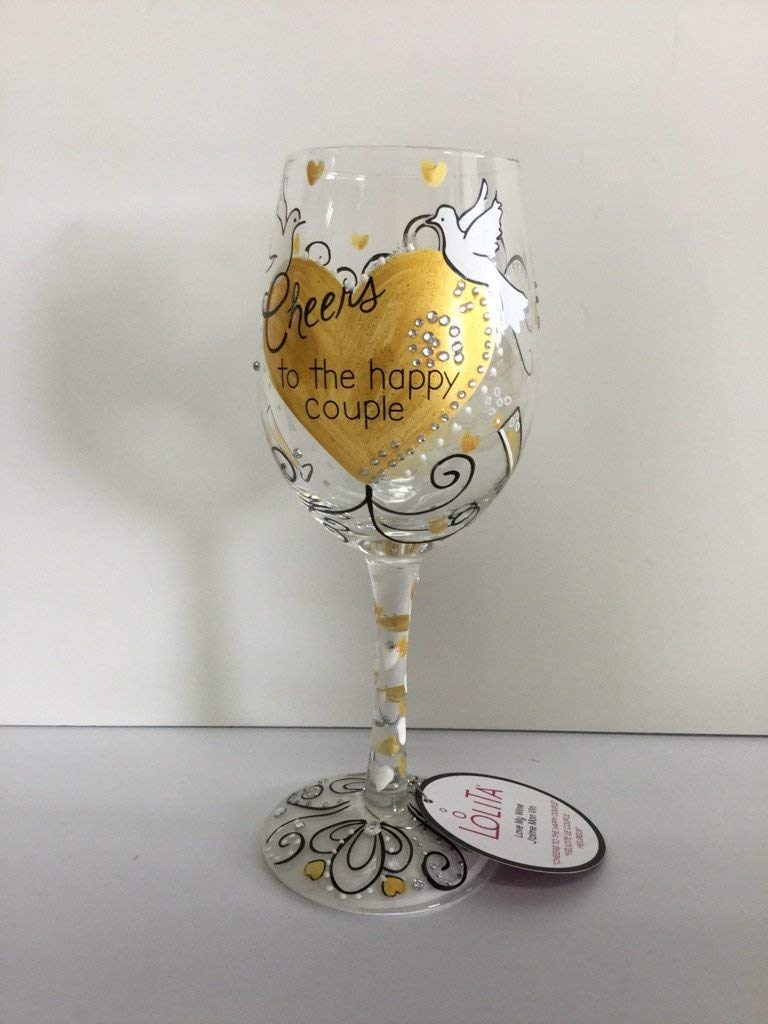 Enesco Designs by Lolita “Happy Couple” Hand-Painted Artisan Wine Glass, 15 oz, Multicolor