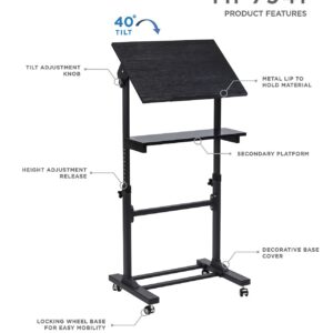 Mount-It! Mobile Stand Up Desk, Portable Podium and Presentation Lectern Height-Adjustable Multi-Purpose Standing Workstation,Black.