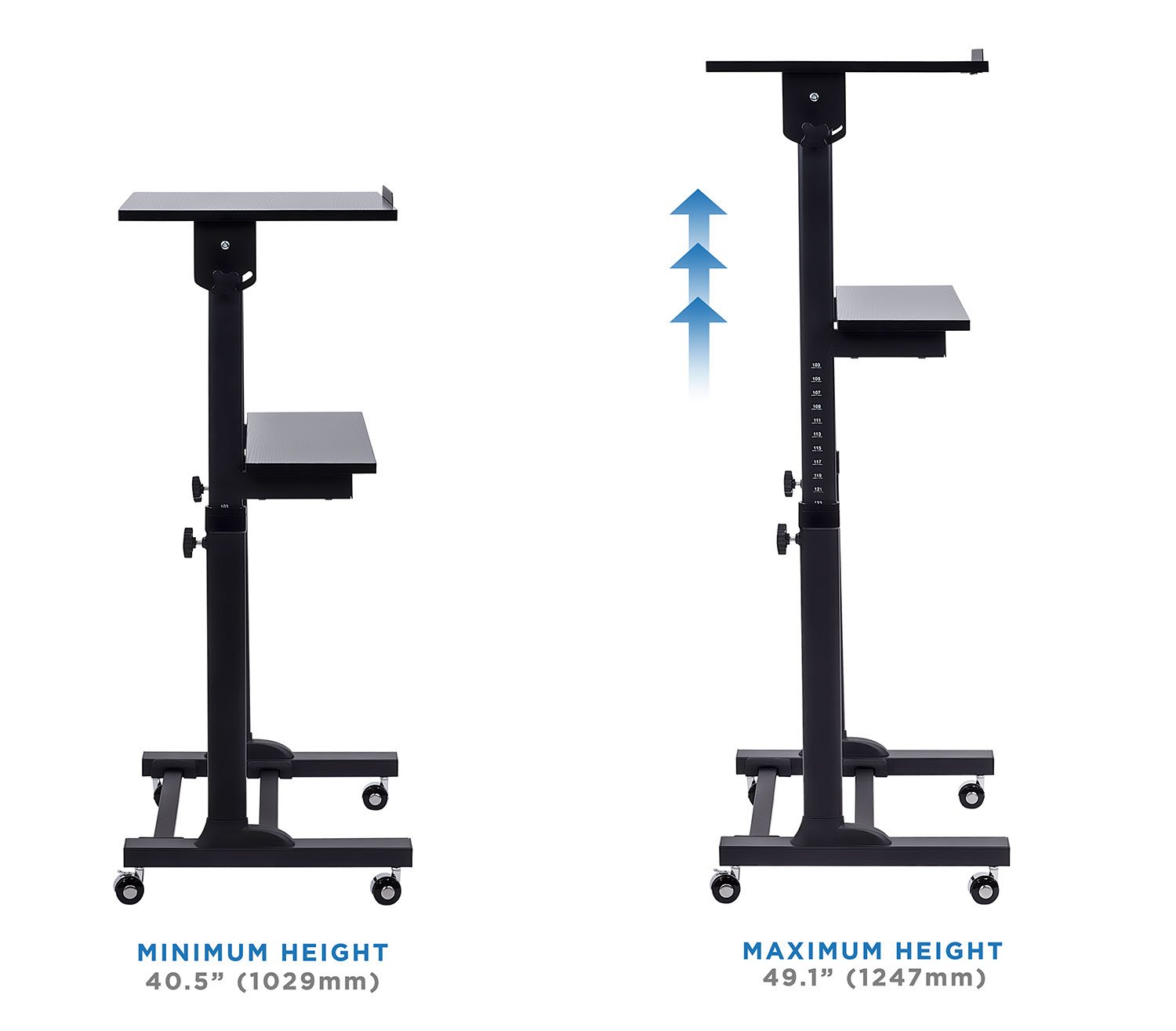 Mount-It! Mobile Stand Up Desk, Portable Podium and Presentation Lectern Height-Adjustable Multi-Purpose Standing Workstation,Black.