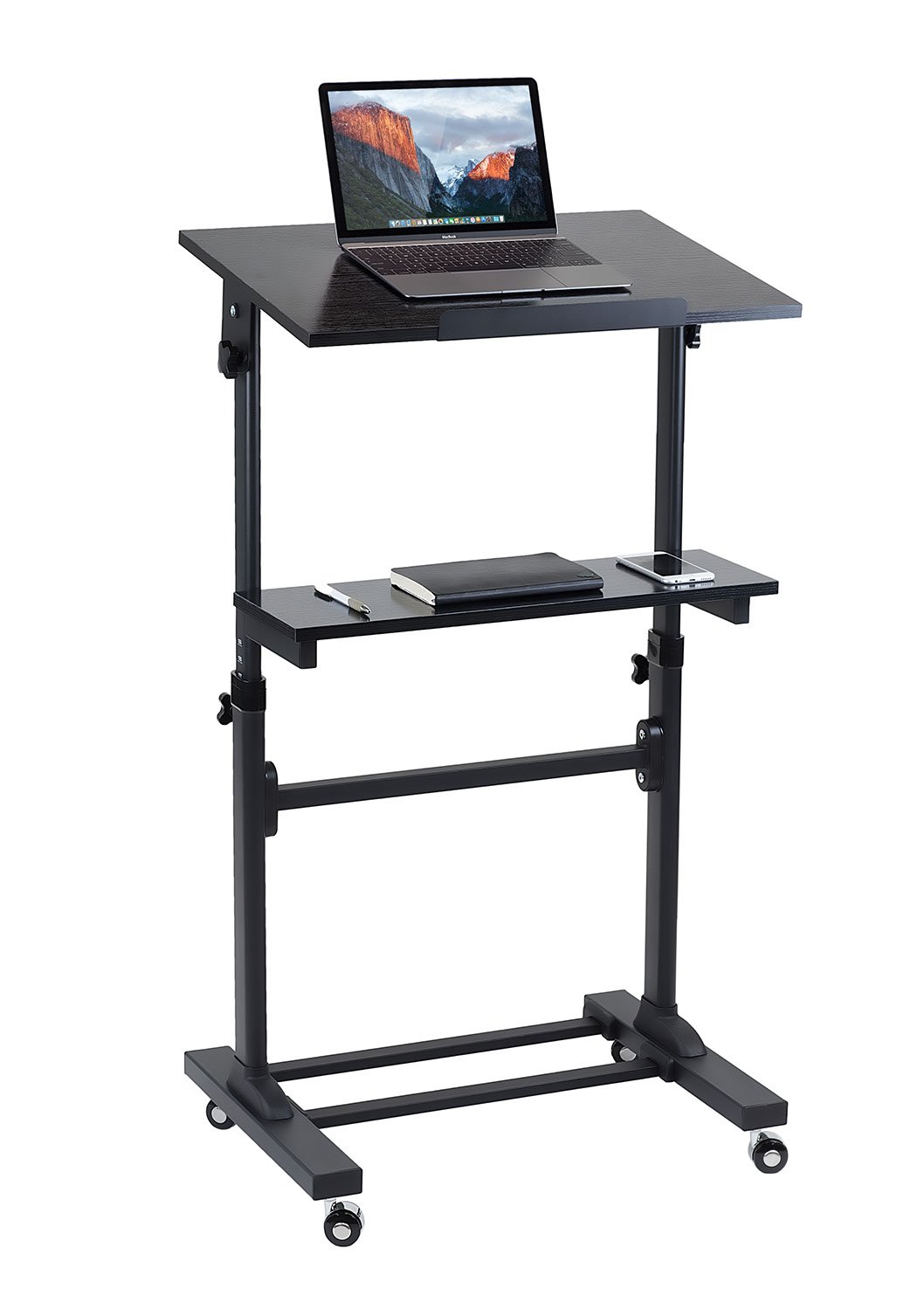 Mount-It! Mobile Stand Up Desk, Portable Podium and Presentation Lectern Height-Adjustable Multi-Purpose Standing Workstation,Black.