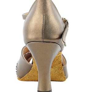 Very Fine Dance Shoes - Ladies Latin, Rhythm, Salsa Ballroom Dance Shoes - 6006-2.5-inch Heel and Foldable Brush Bundle - Copper Leather - Blk Sparklenet - 8.5