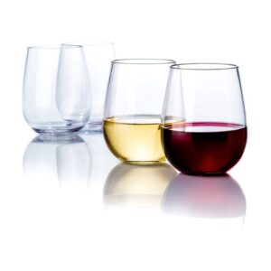 elegant stemless plastic wine glasses by savona | unbreakable wine glasses | ideal for indoor/outdoor use | dishwasher safe | 100% tritan shatterproof wine glasses | set of 4