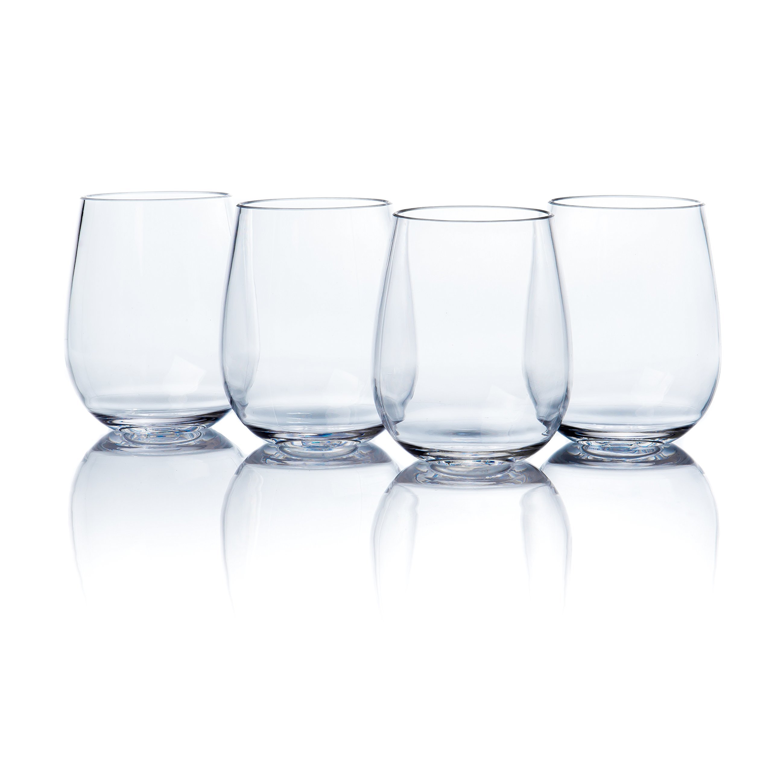 Elegant Stemless Plastic Wine Glasses by Savona | Unbreakable Wine Glasses | Ideal for Indoor/Outdoor Use | Dishwasher Safe | 100% Tritan Shatterproof Wine Glasses | Set of 4