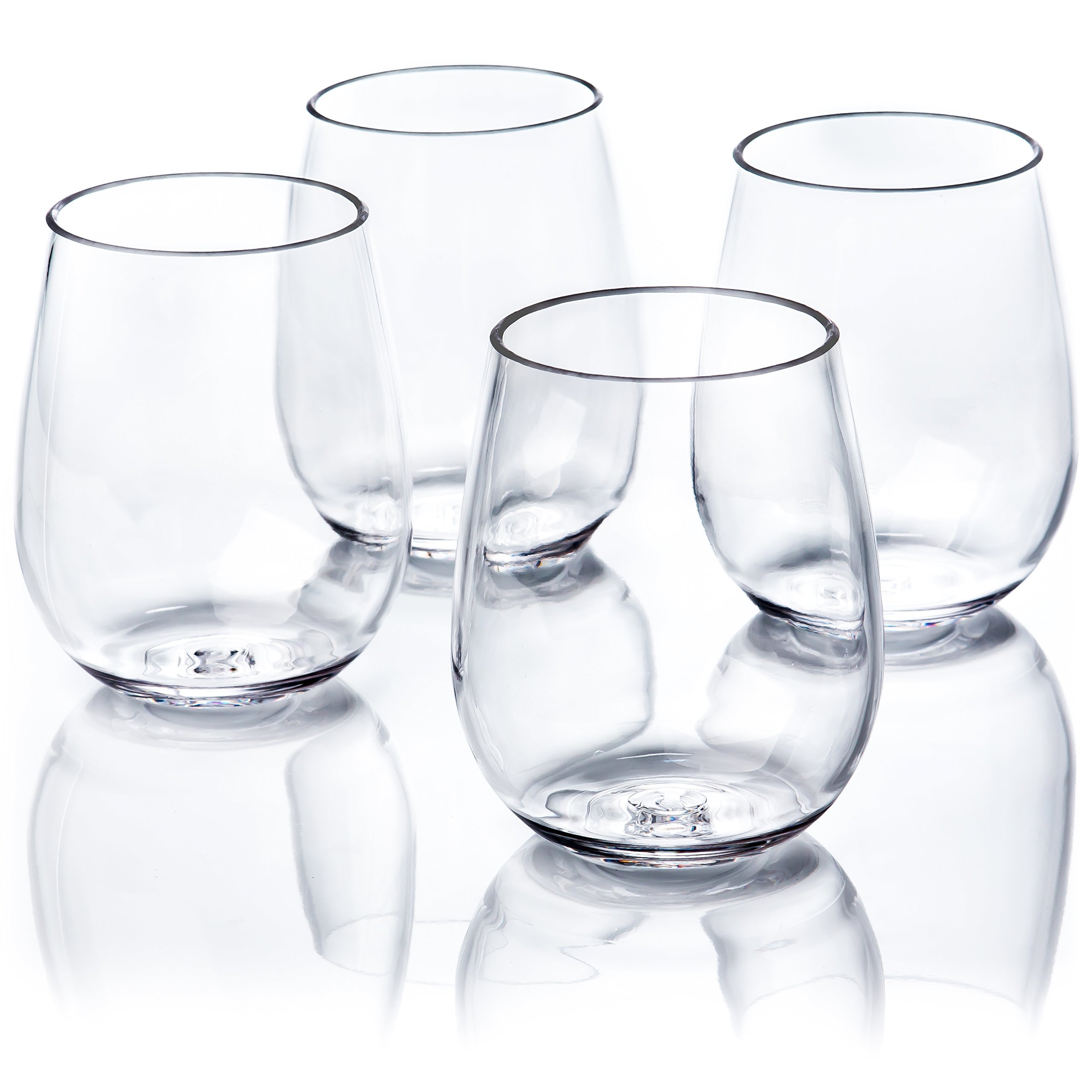 Elegant Stemless Plastic Wine Glasses by Savona | Unbreakable Wine Glasses | Ideal for Indoor/Outdoor Use | Dishwasher Safe | 100% Tritan Shatterproof Wine Glasses | Set of 4