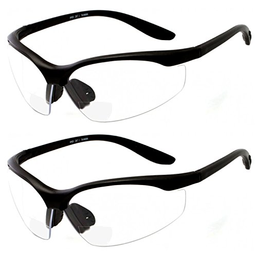 grinderPUNCH 2 Pair Safety Glasses ANSI Z87 Impact Resistant Non-Slip Wrap Around Clear Lens Bifocal Reading Glasses Diopter/+2.00