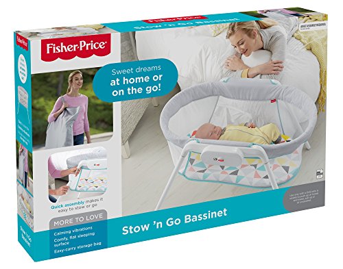 Fisher-Price Stow 'n Go Bassinet Windmill, portable baby cradle with soothing features for infants and newborns