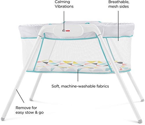 Fisher-Price Stow 'n Go Bassinet Windmill, portable baby cradle with soothing features for infants and newborns