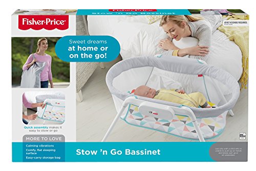 Fisher-Price Stow 'n Go Bassinet Windmill, portable baby cradle with soothing features for infants and newborns