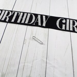 Dulcet Downtown Black Birthday Girl Sash with Silver Encased Glitter - Birthday Party Supplies