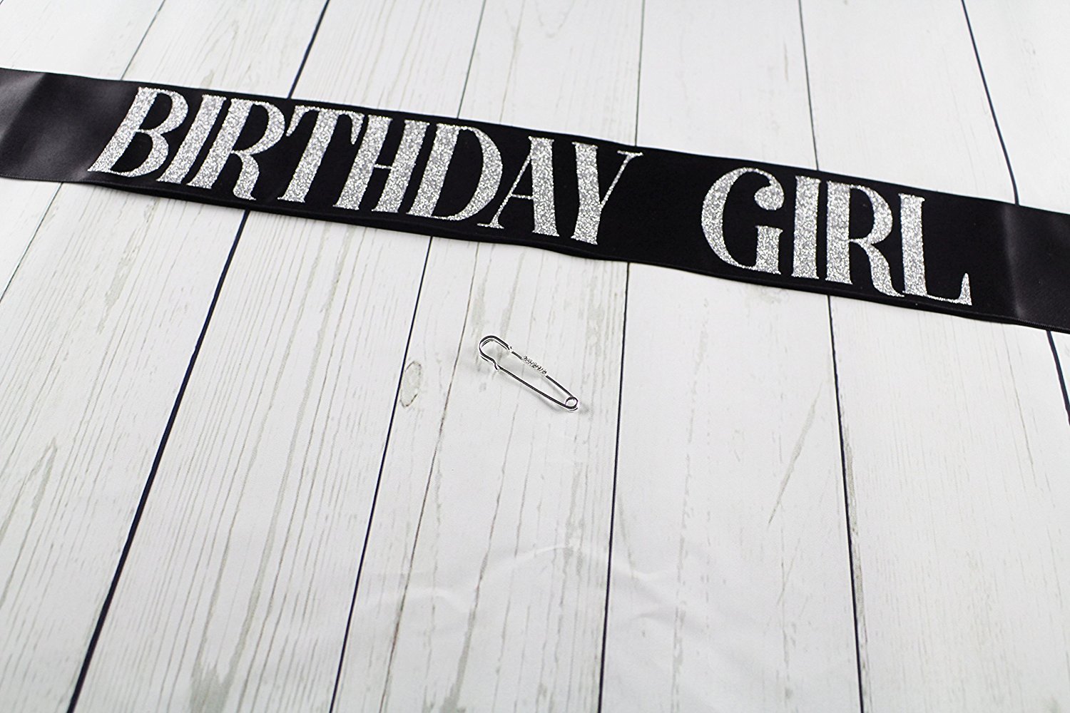 Dulcet Downtown Black Birthday Girl Sash with Silver Encased Glitter - Birthday Party Supplies