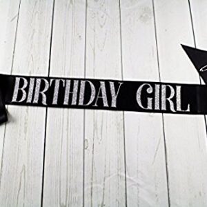 Dulcet Downtown Black Birthday Girl Sash with Silver Encased Glitter - Birthday Party Supplies