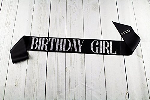 Dulcet Downtown Black Birthday Girl Sash with Silver Encased Glitter - Birthday Party Supplies