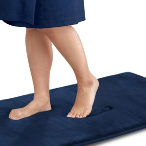 genteele bath mats for bathroom non slip - navy 17" x 24" memory foam bathroom rugs - quick dry bath mat