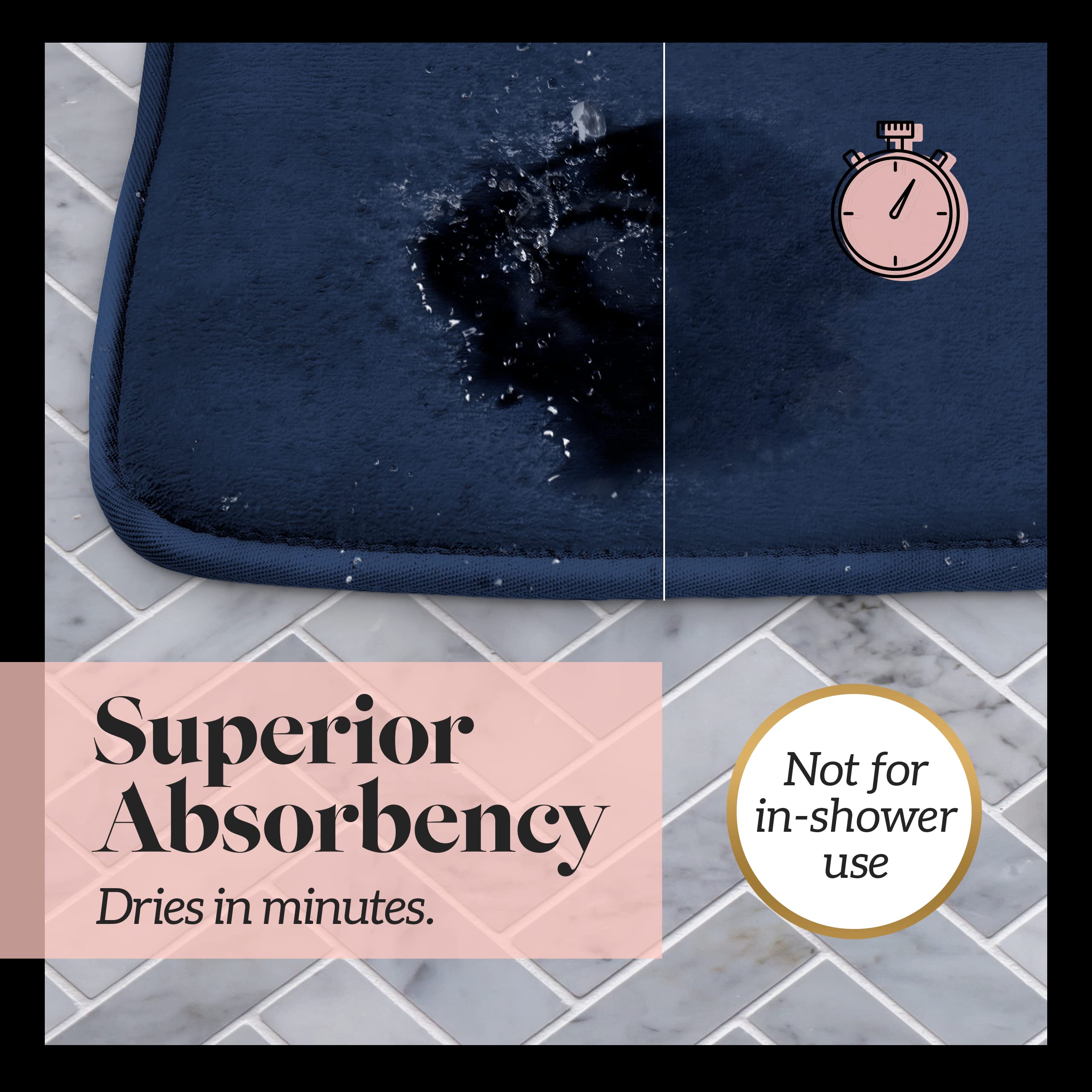 Genteele Bath Mats for Bathroom Non Slip - Navy 17" x 24" Memory Foam Bathroom Rugs - Quick Dry Bath Mat