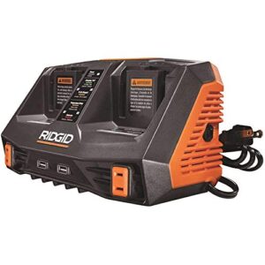 ridgid ac840094 gen5x dual port 18v lithium ion and nicad battery charger with pass-through ac ports and usb charging (batteries not included, charger only)