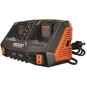 Ridgid AC840094 Gen5X Dual Port 18V Lithium Ion and NiCad Battery Charger with Pass-Through AC Ports and USB Charging (Batteries Not Included, Charger Only)