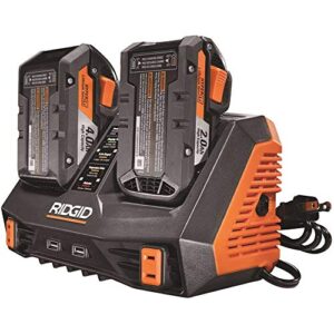 Ridgid AC840094 Gen5X Dual Port 18V Lithium Ion and NiCad Battery Charger with Pass-Through AC Ports and USB Charging (Batteries Not Included, Charger Only)