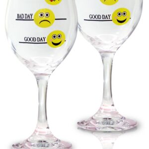 BANBERRY DESIGNS Funny Wine Glasses - Good Day Bad Day Don't Ask - Set of 2 Emoji Wine Glasses - Birthdays Anniversaries Valentines Everyday