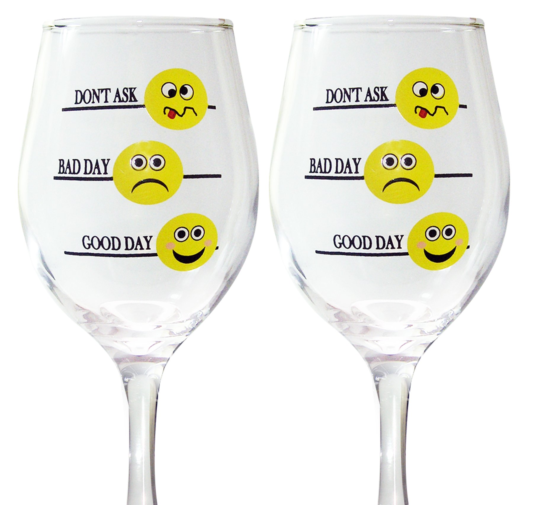 BANBERRY DESIGNS Funny Wine Glasses - Good Day Bad Day Don't Ask - Set of 2 Emoji Wine Glasses - Birthdays Anniversaries Valentines Everyday