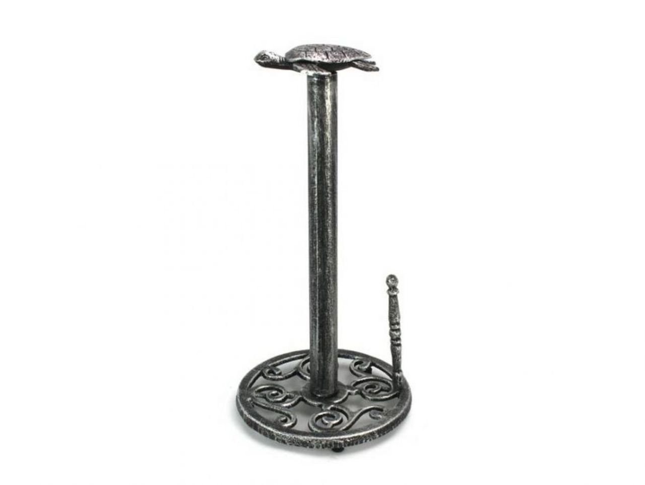 Hampton Nautical Antique Silver Cast Iron Paper Towel Holder 13"-Sea Turtle Beach Decor