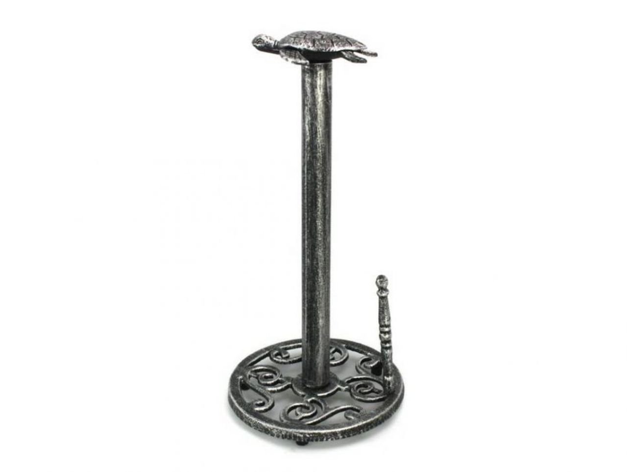 Hampton Nautical Antique Silver Cast Iron Paper Towel Holder 13"-Sea Turtle Beach Decor