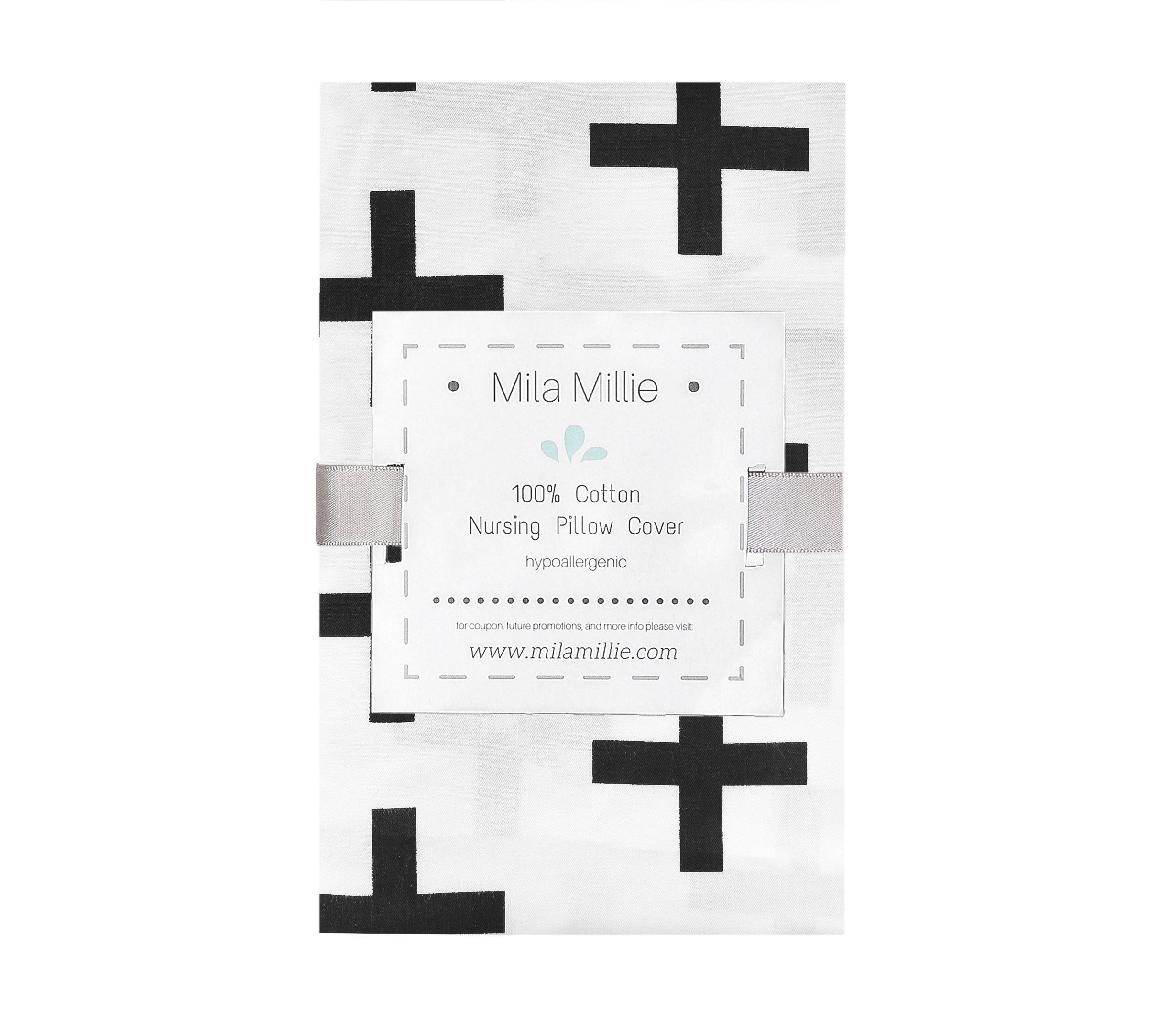 Mila Millie Premium Quality Nursing Pillow Cover Nordic Swiss Black Cross Unisex Design Slipcover - 100% Cotton Hypoallergenic - Great for Breastfeeding Mothers - Fits Boppy Pillow