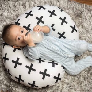 Mila Millie Premium Quality Nursing Pillow Cover Nordic Swiss Black Cross Unisex Design Slipcover - 100% Cotton Hypoallergenic - Great for Breastfeeding Mothers - Fits Boppy Pillow