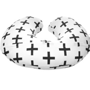 Mila Millie Premium Quality Nursing Pillow Cover Nordic Swiss Black Cross Unisex Design Slipcover - 100% Cotton Hypoallergenic - Great for Breastfeeding Mothers - Fits Boppy Pillow