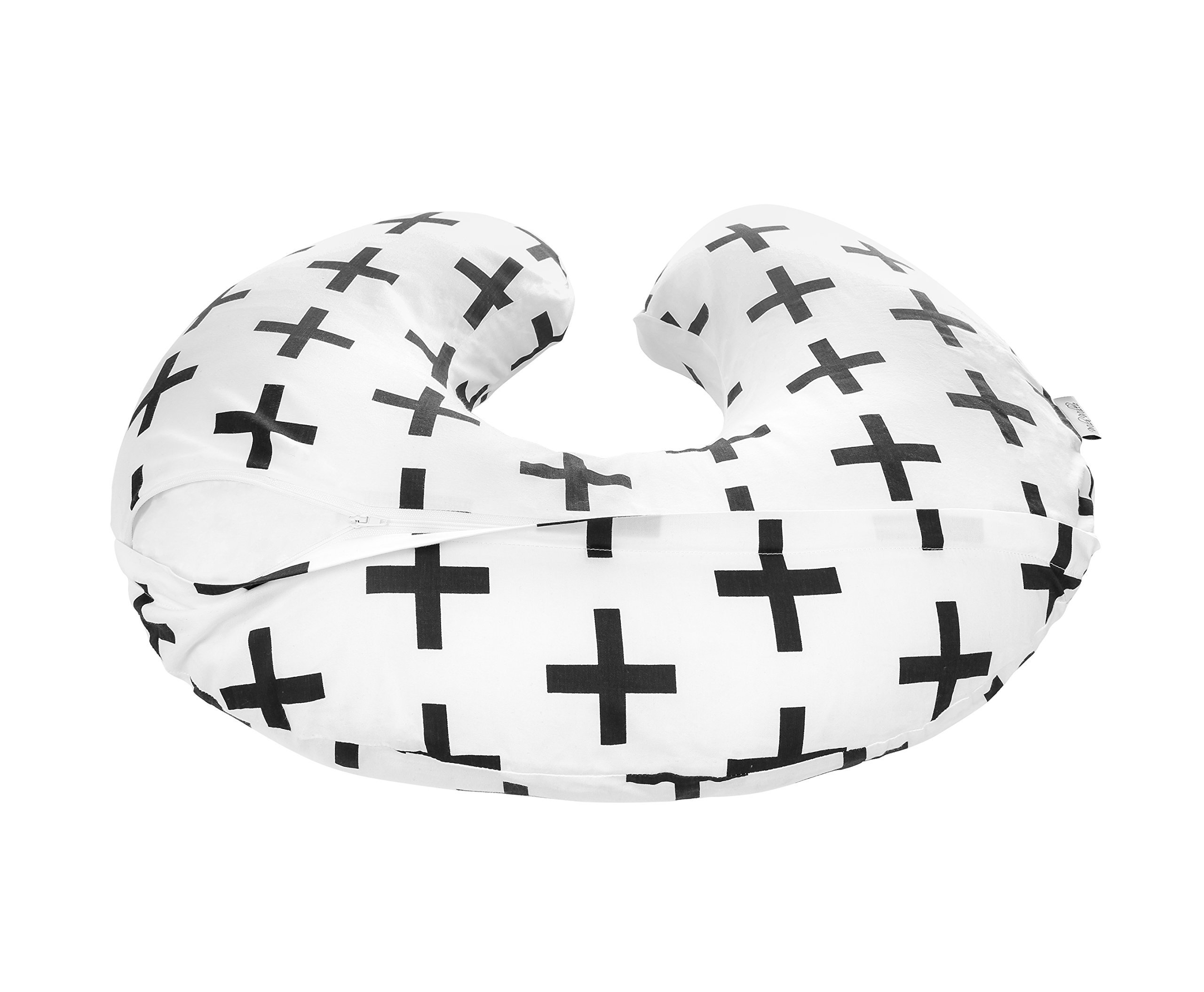 Mila Millie Premium Quality Nursing Pillow Cover Nordic Swiss Black Cross Unisex Design Slipcover - 100% Cotton Hypoallergenic - Great for Breastfeeding Mothers - Fits Boppy Pillow