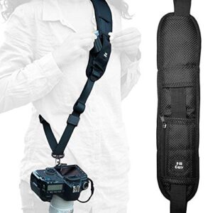 hiiguy camera strap, adjustable padded sling for all slr and dslr cameras, neck and shoulder strap, 32 inches long, with screw mount, safety tether