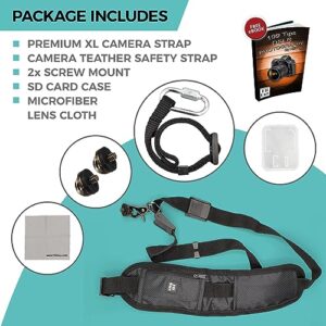 HiiGuy Camera Strap, Adjustable Padded Sling for All SLR and DSLR Cameras, Neck and Shoulder Strap, 32 Inches Long, with Screw Mount, Safety Tether