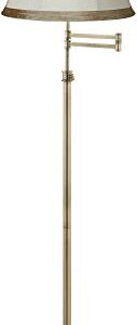 360 Lighting Westbury Modern Swing Arm Floor Lamp Standing 70" Tall Antique Brass Gold Adjustable Ivory Linen Drum Shade with Taupe Trim for Living Room Reading House Bedroom Office