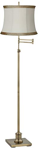 360 Lighting Westbury Modern Swing Arm Floor Lamp Standing 70" Tall Antique Brass Gold Adjustable Ivory Linen Drum Shade with Taupe Trim for Living Room Reading House Bedroom Office