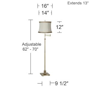 360 Lighting Westbury Modern Swing Arm Floor Lamp Standing 70" Tall Antique Brass Gold Adjustable Ivory Linen Drum Shade with Taupe Trim for Living Room Reading House Bedroom Office