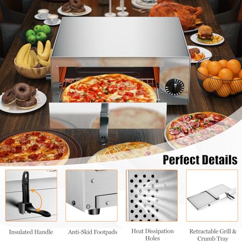 Goplus Electric Pizza Oven Stainless Steel Pizza Baker for Kitchen Commercial Use, Snack Oven