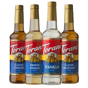 torani variety pack caramel, french vanilla, vanilla & hazelnut, 25.4 ounces (pack of 4)