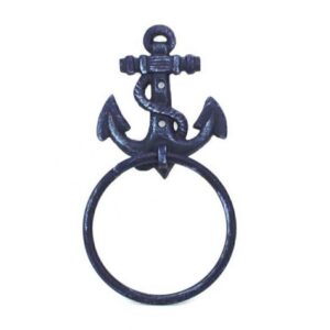 Handcrafted Nautical Decor Rustic Dark Blue Cast Iron Anchor Towel Holder 8.5" - Cast Iron Decoration - an