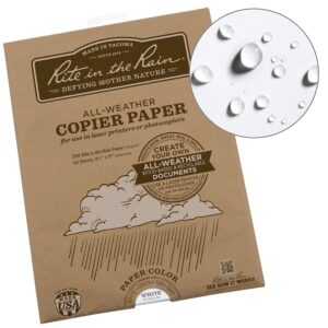 rite in the rain weatherproof laser printer paper, 8.5" x 11", 20# white, 50 sheet pack (no. 8511-50)