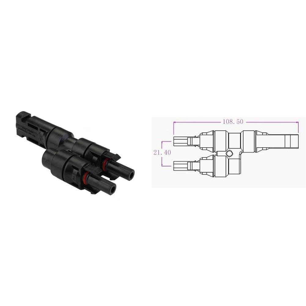 Sun YOBA 2 Pairs T/Y Branch Cable Connectors 2 to 1 Cable Splitter for Solar Panel System Connectors MMF and FFM Splitter Coupler Wire Branch