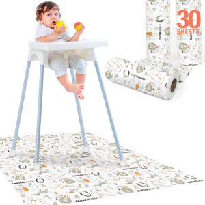 Minimono Baby Splat Mat for Under High Chair - 30 Pcs Disposable and Waterproof Splash Mats - 40"x47" Multipurpose Activity Mat for Picnic Art Craft - Baby Led Weaning Supplies (Penguins)