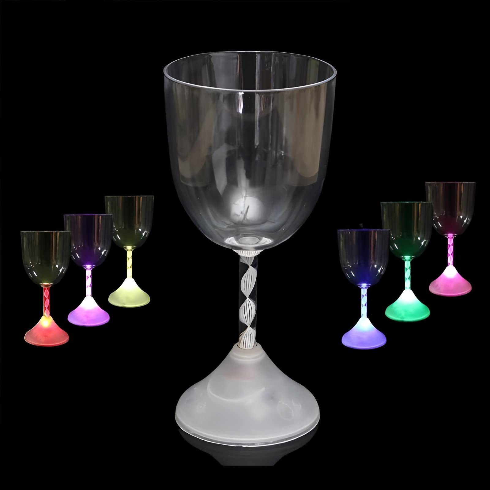 LED Light Up Flashing Wine Goblet Wine Glasses Plastic Flashing Cups 8 oz, Set of 6