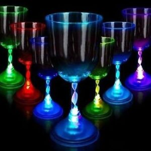 LED Light Up Flashing Wine Goblet Wine Glasses Plastic Flashing Cups 8 oz, Set of 6