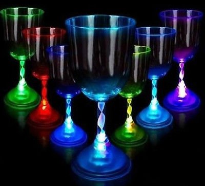 LED Light Up Flashing Wine Goblet Wine Glasses Plastic Flashing Cups 8 oz, Set of 6