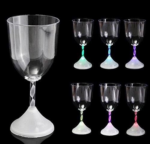 LED Light Up Flashing Wine Goblet Wine Glasses Plastic Flashing Cups 8 oz, Set of 6