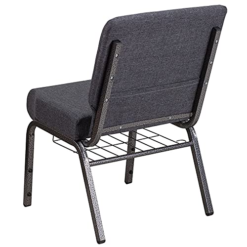 Flash Furniture HERCULES Series 21''W Church Chair in Dark Gray Fabric with Book Rack - Silver Vein Frame